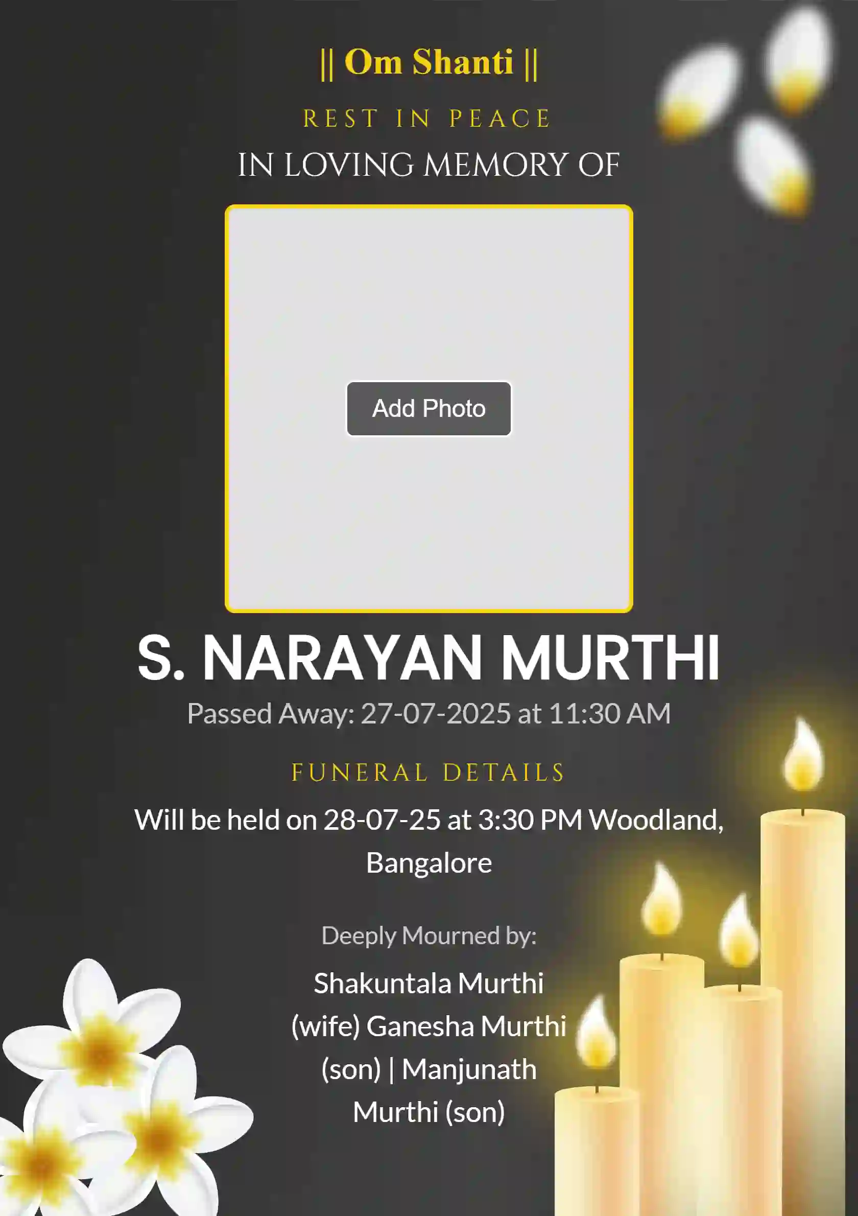 Free Shok Sandesh Card Maker | Shradhanjali & Obituary Card Online (शोक ...