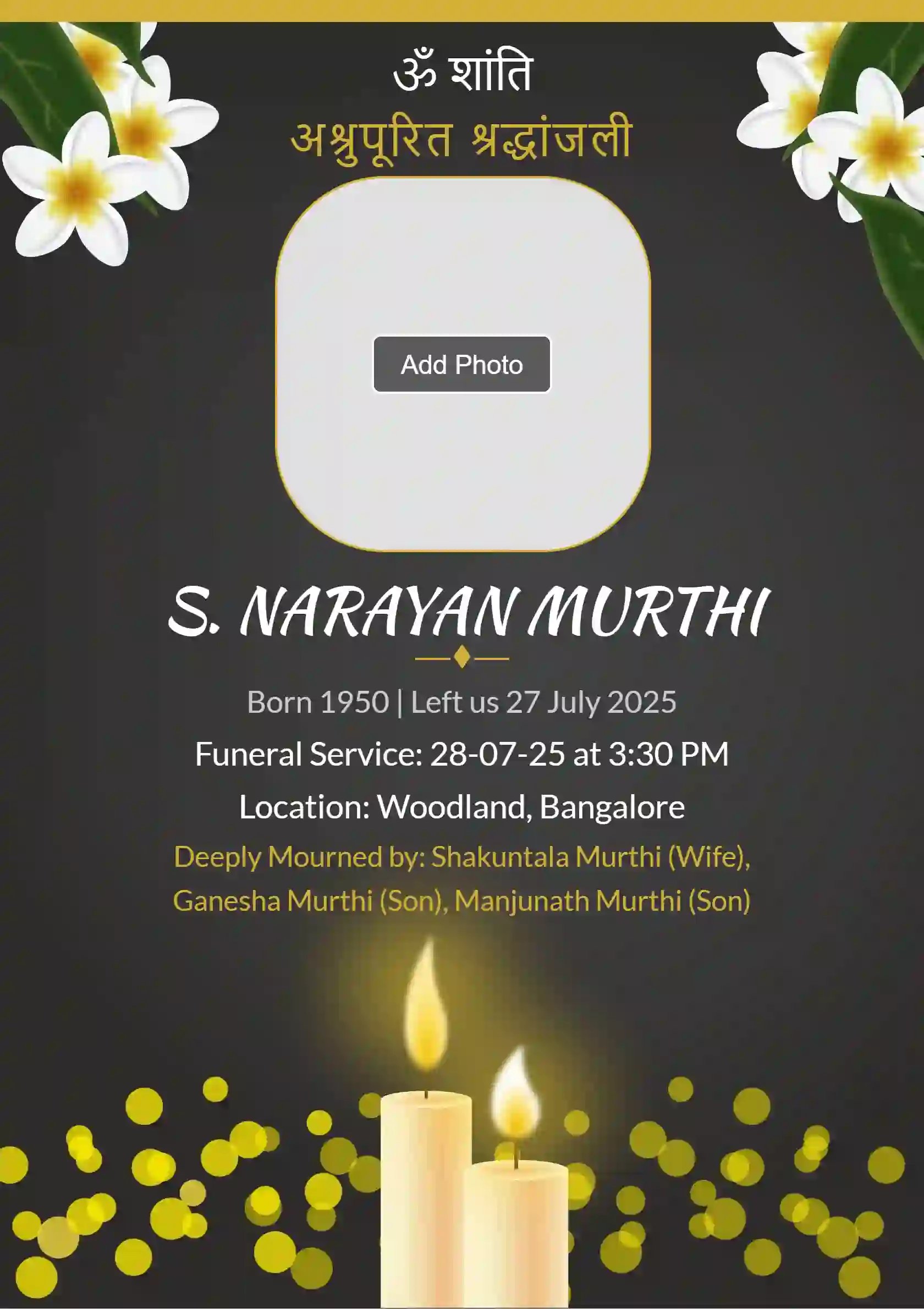 Free Shok Sandesh Card Maker | Shradhanjali & Obituary Card Online (शोक ...