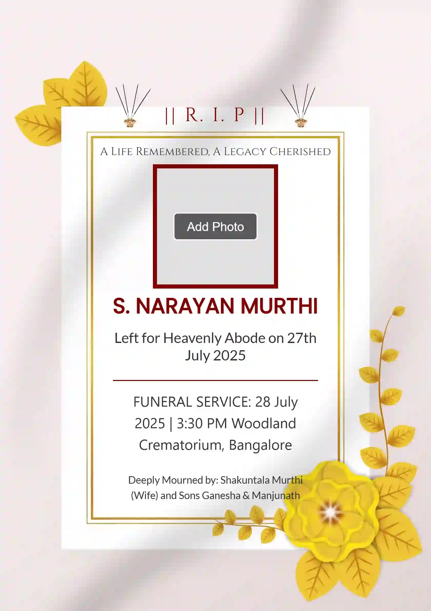 Free Shok Sandesh Card Maker | Shradhanjali & Obituary Card Online (शोक ...